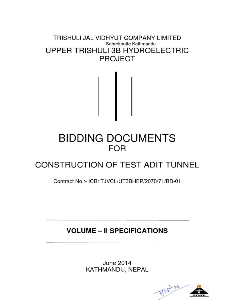 Specifications of Test Adit Tunnel | PDF | General Contractor | Surveying