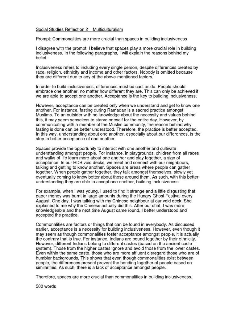 Social Studies Reflection 2 - Multiculturalism | Download Free PDF ...