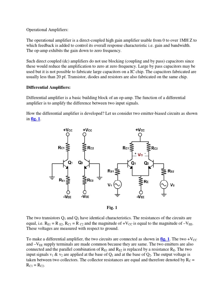 Printed Notes On Operational Amplifiers and Differential Amplifier and ...
