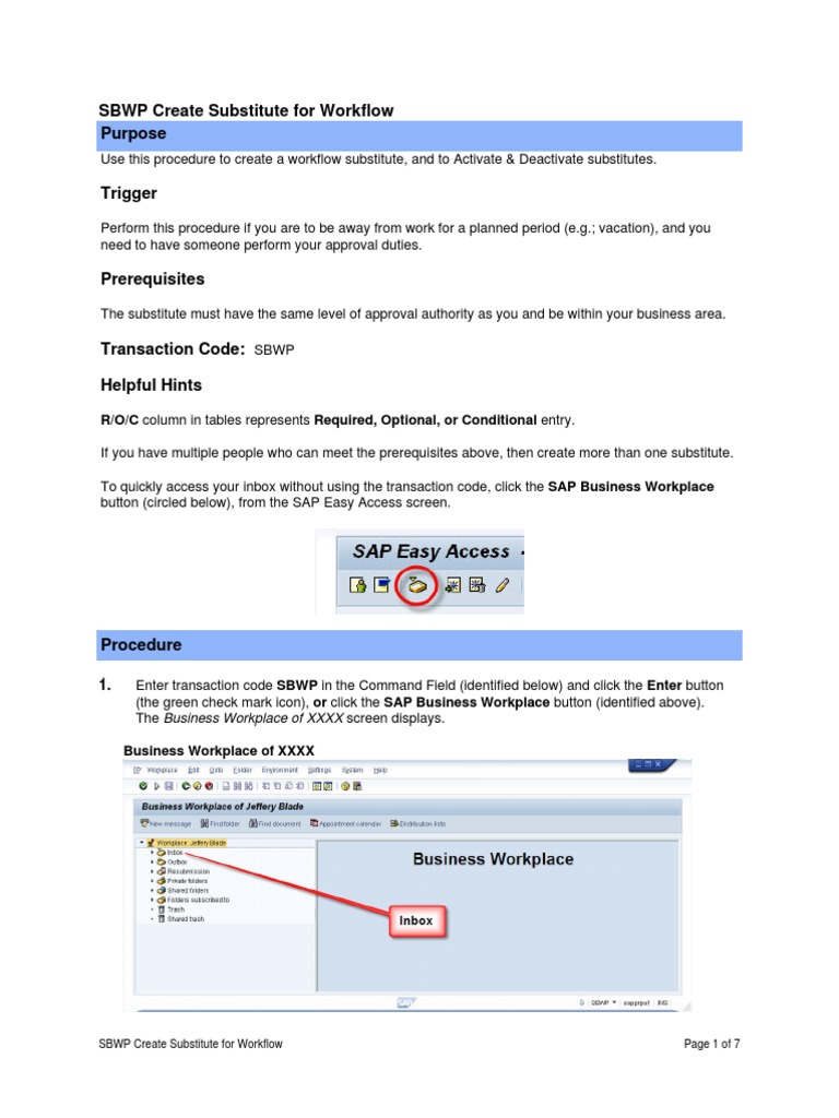 SBWP Create Substitute For Workflow | PDF | Information Technology Management | Computing