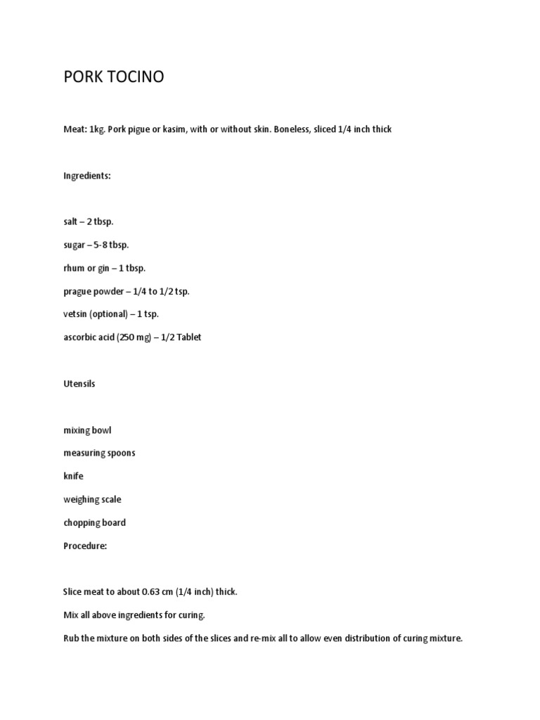 Pork Tocino | PDF | Curing (Food Preservation) | Tablespoon
