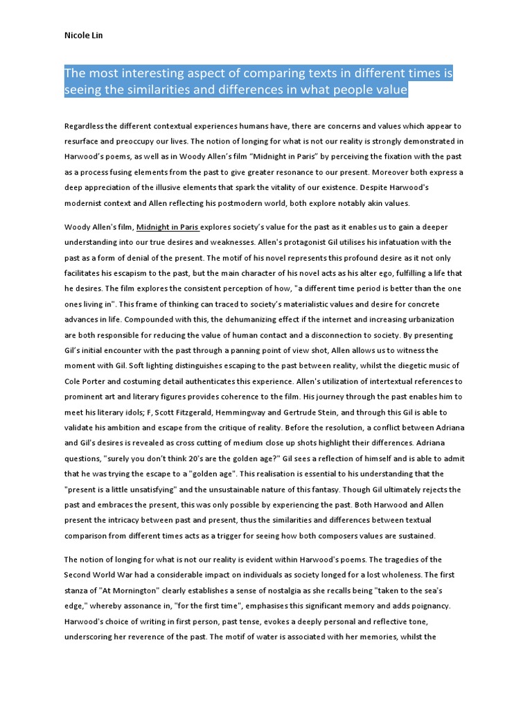 Comparative Essay (Gwen Harwood, Midnight in Paris | PDF | Romanticism ...