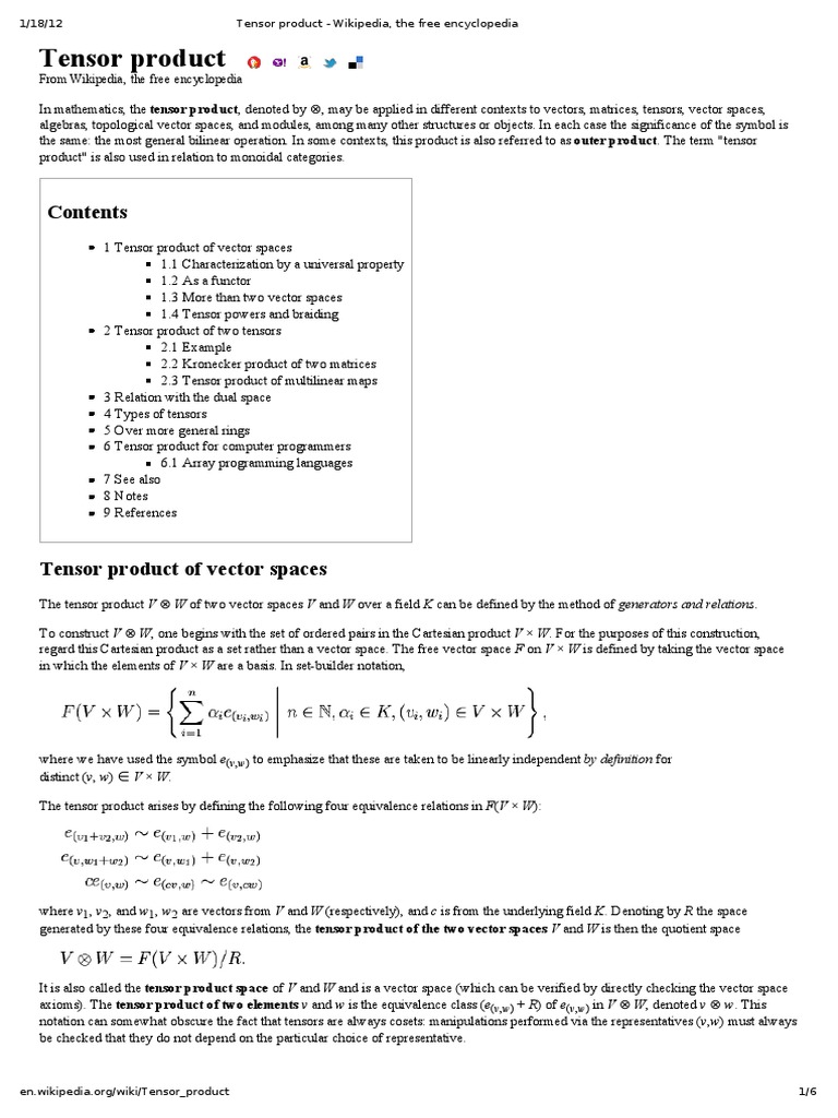Tensor Product - Wikipedia, The Free Encyclopedia | PDF | Tensor | Vector Space