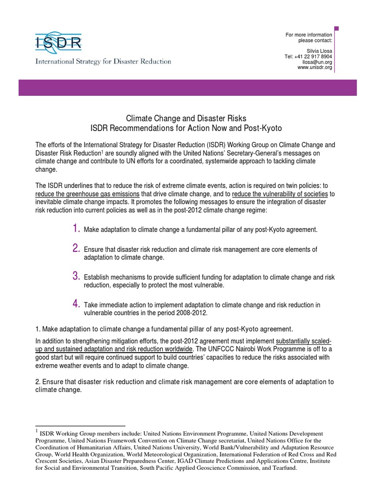 Climate Change and Disaster Risks ISDR Recommendations For Action Now ...