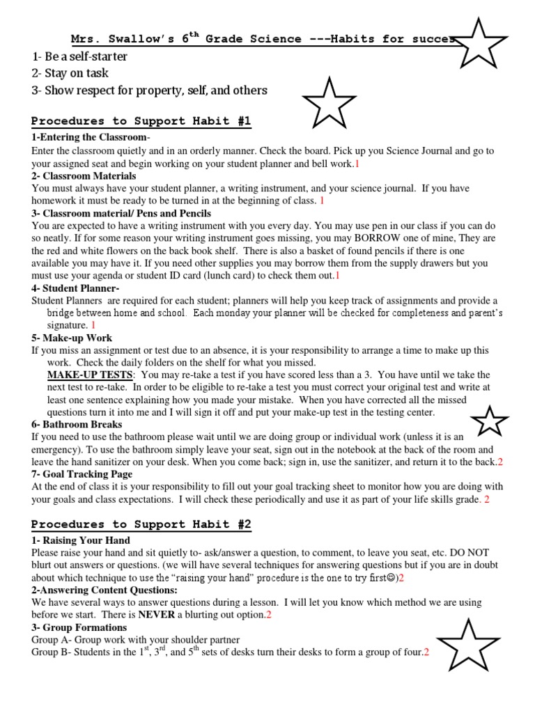 6th Grade Science Success Guide | PDF | Homework | Classroom