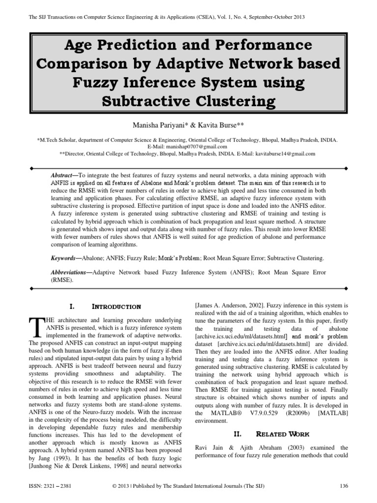 Age Prediction and Performance Comparison by Adaptive Network Based Fuzzy Inference System Using ...
