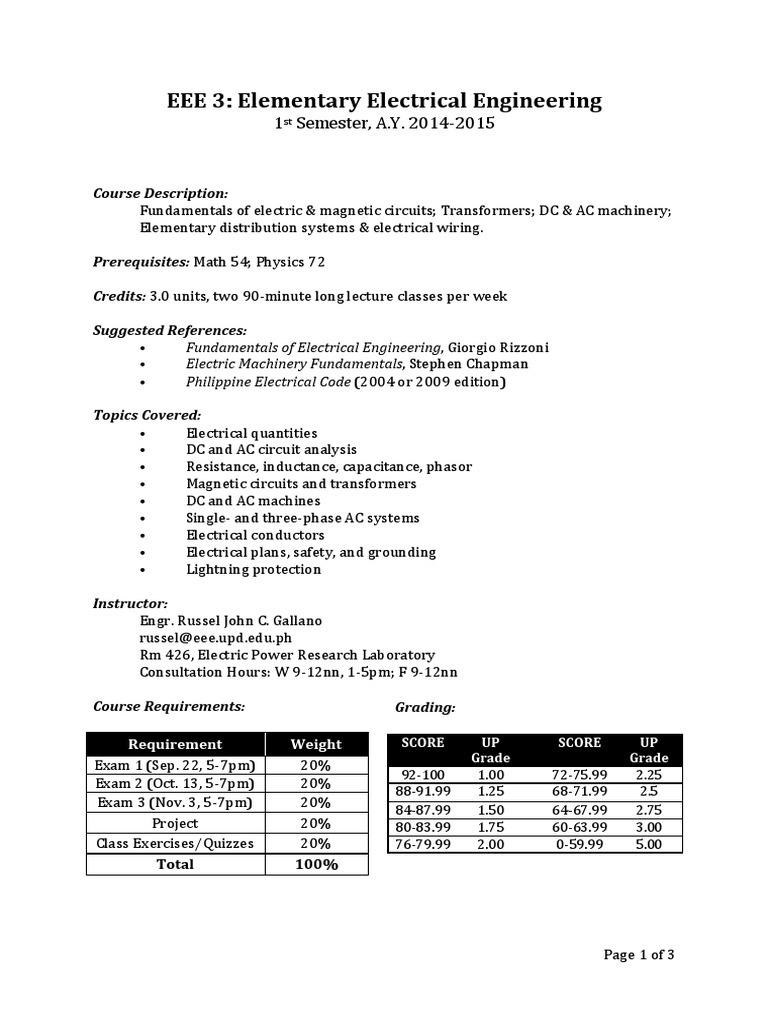 EEE 3 Course Syllabus | PDF | Network Analysis (Electrical Circuits ...