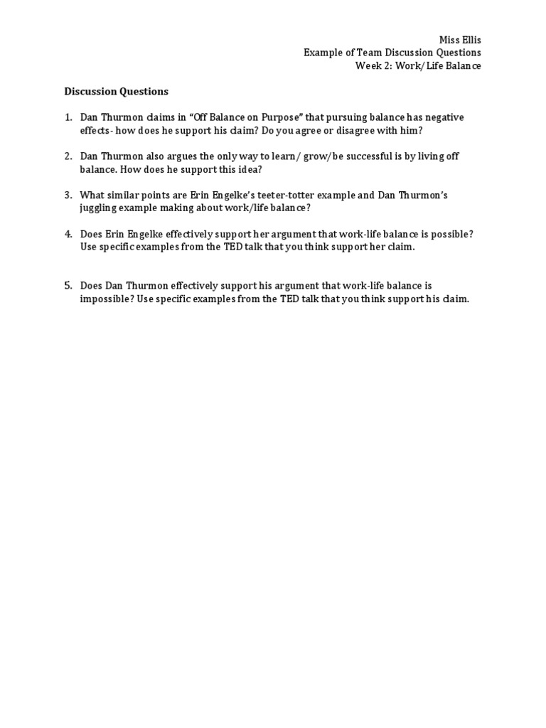 Team Discussion Questions on Balance | PDF