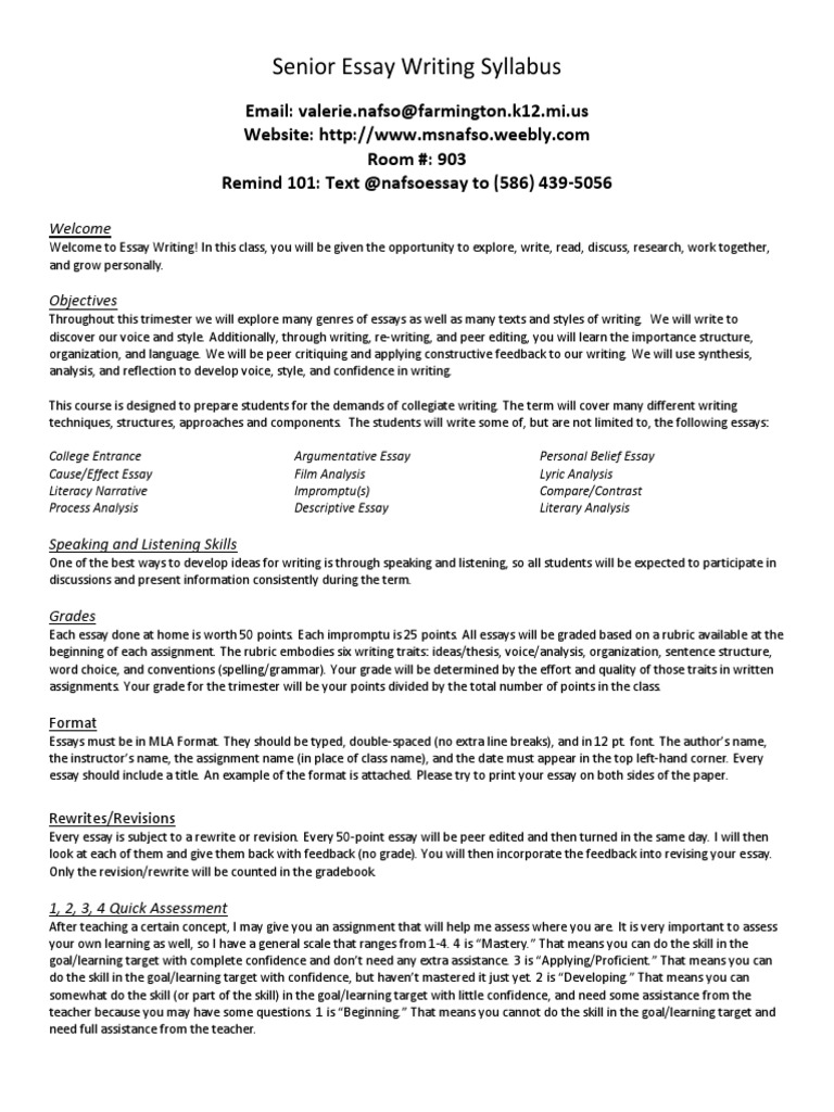 Essay Writing Syllabus | PDF | Essays | Homework