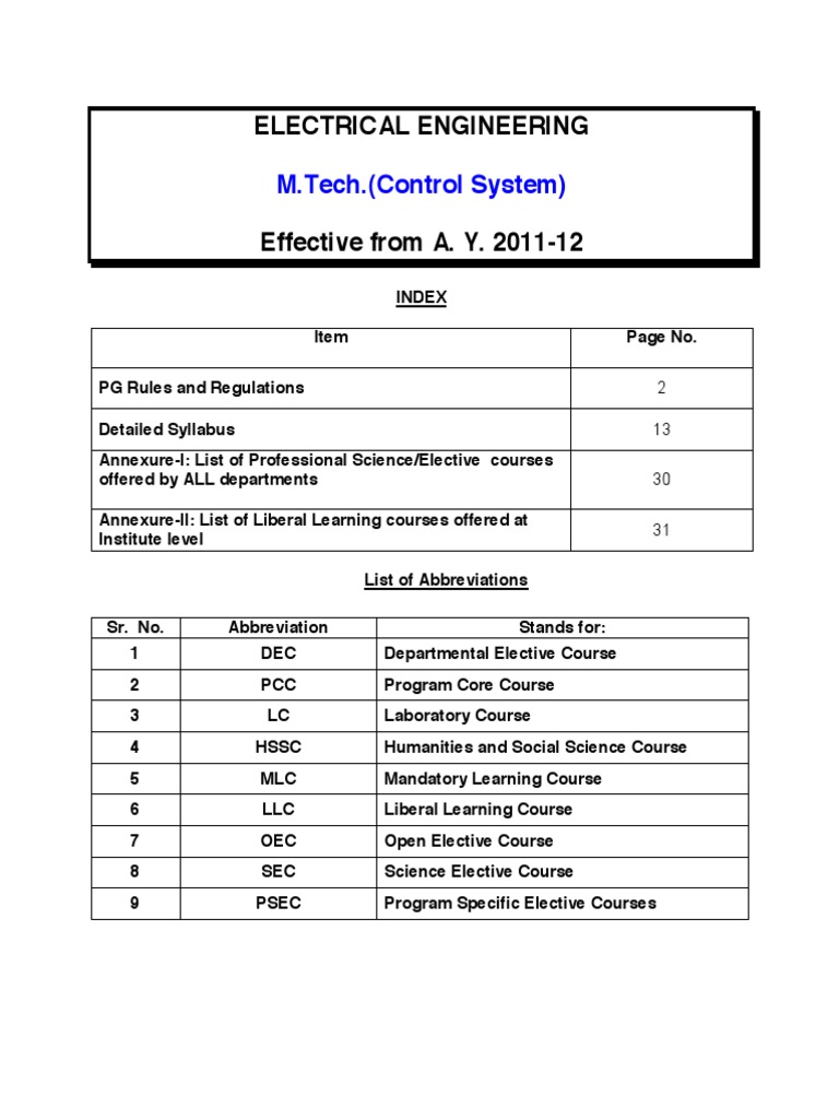M.tech Control Systems Syllabus - New Format 8714 | PDF | University ...
