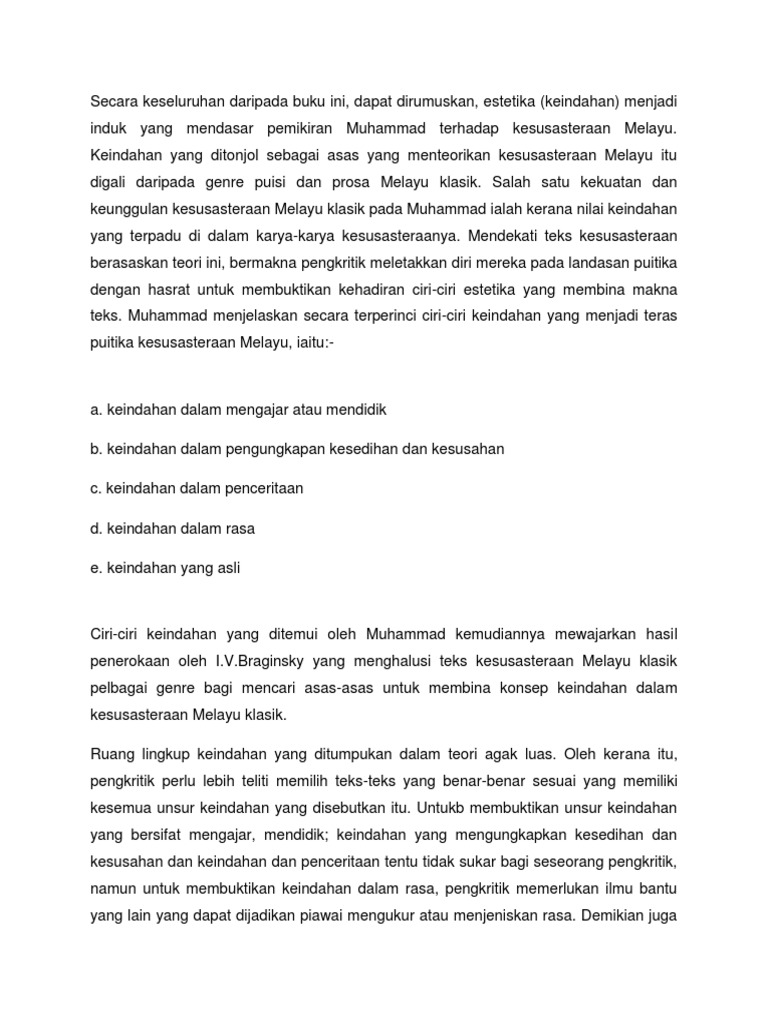 Ciri-Ciri Genre Sastera Melayu | PDF