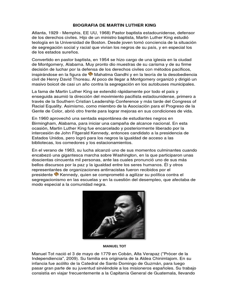 Biografía de Martin Luther King Jr. | PDF | Martin Luther King hijo ...