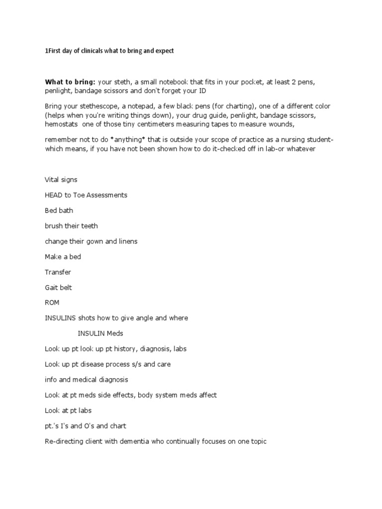 First Day of Clinicals: Essentials & Tips | PDF