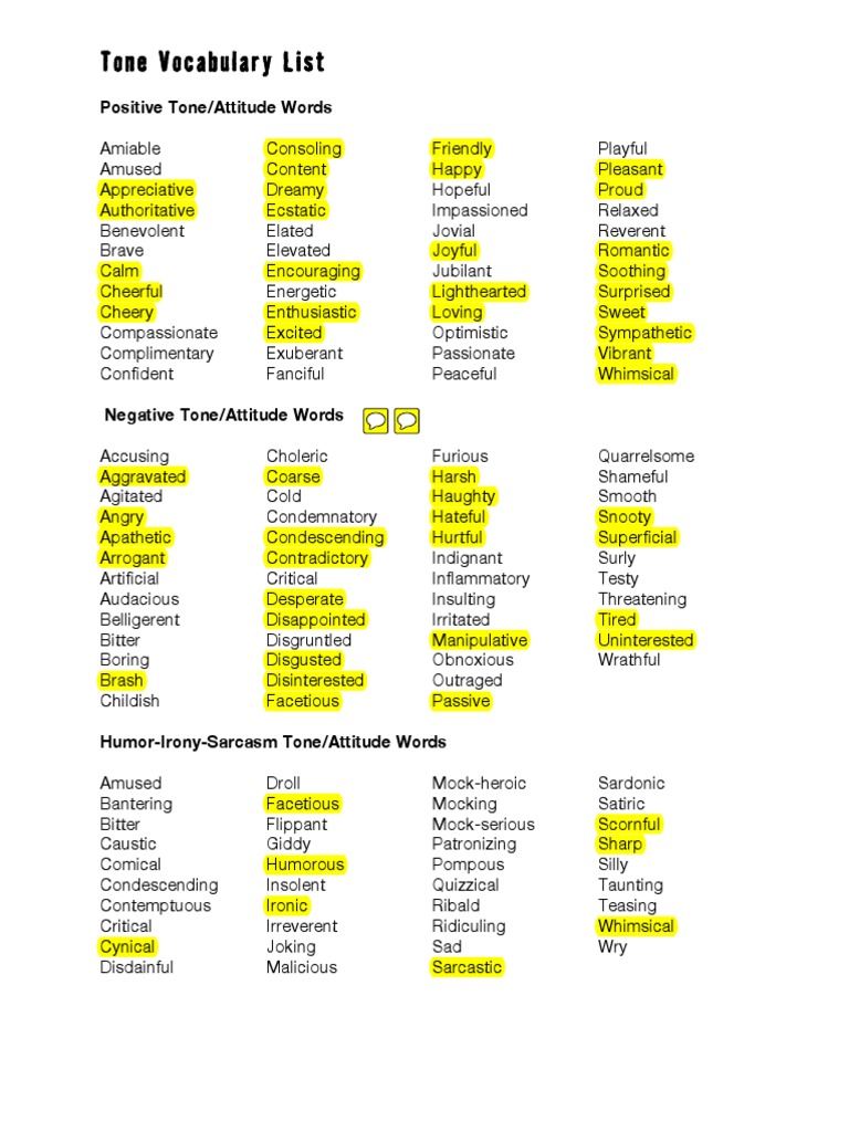 Tone Vocabulary List for Writing | PDF | Poetry