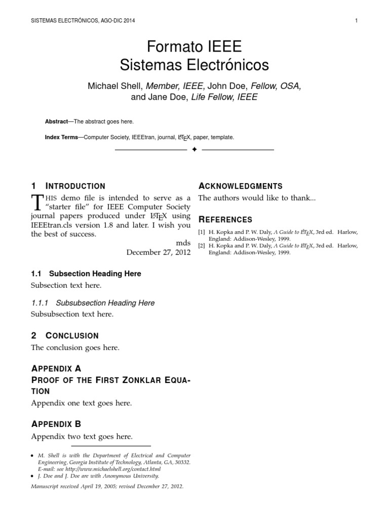 Formato IEEE Sistemas Electr Onicos: Michael Shell, Member, IEEE, John ...