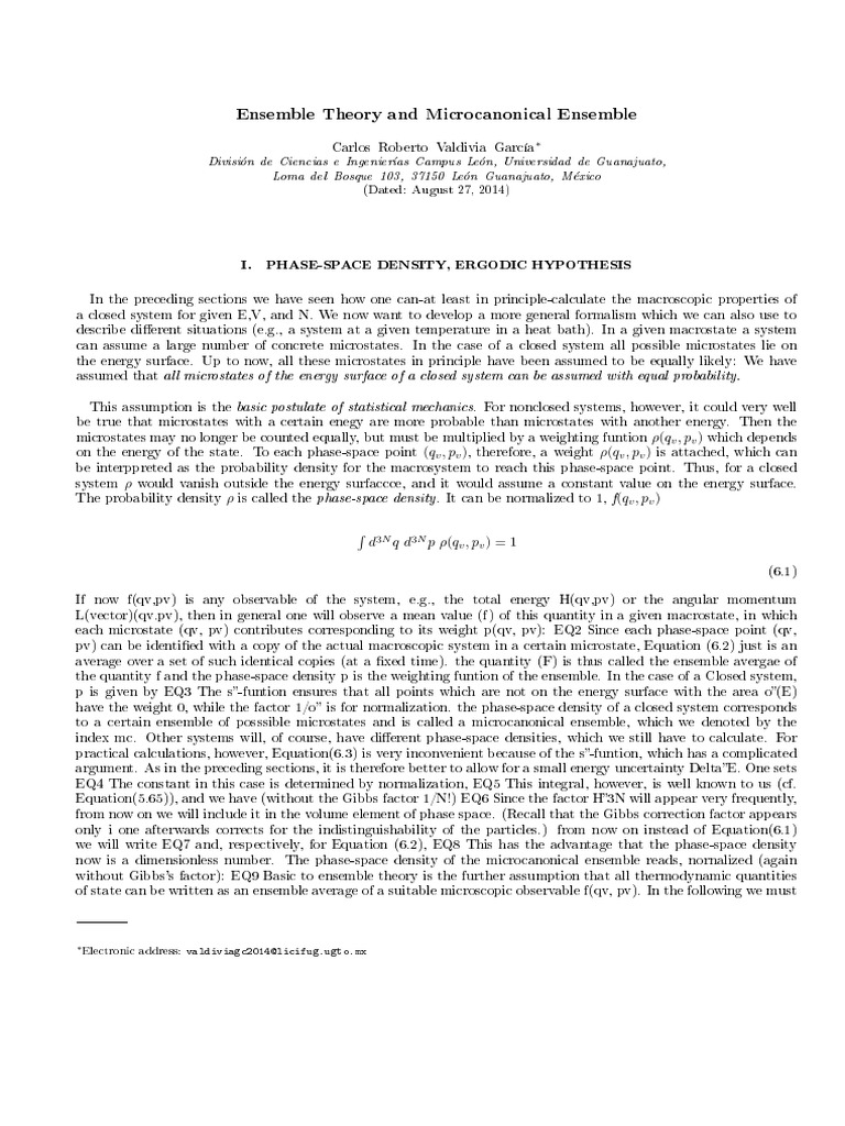Ensemble Theory and Microcanonical Ensemble | PDF | Continuum Mechanics ...