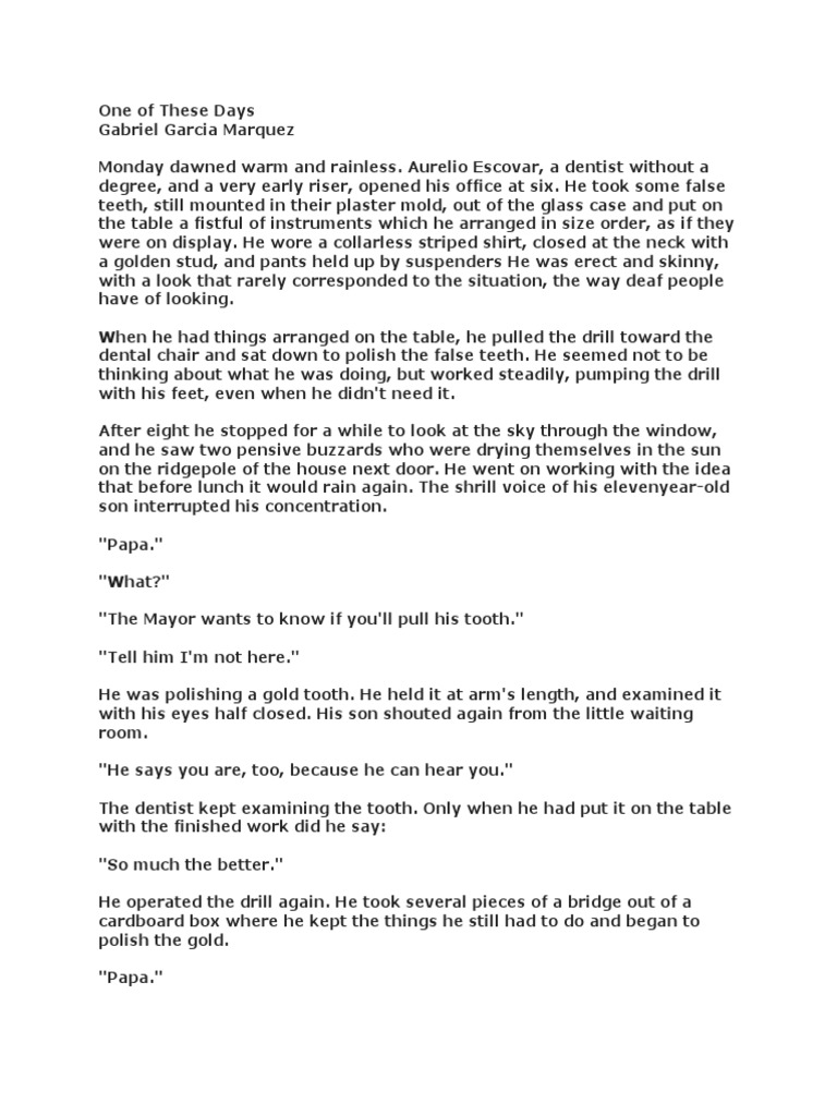 Gabriel Garcia Marquez One of These Days | PDF