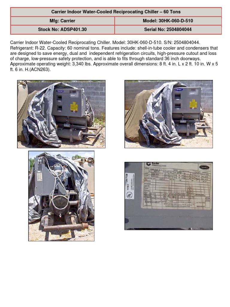 Carrier 30HK Chiller Specifications | PDF | Home & Garden | Science ...