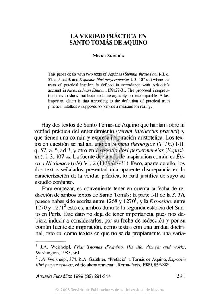 La Verdad Práctica en Santo Tomás de Aquino, Mlrko Skarica | PDF