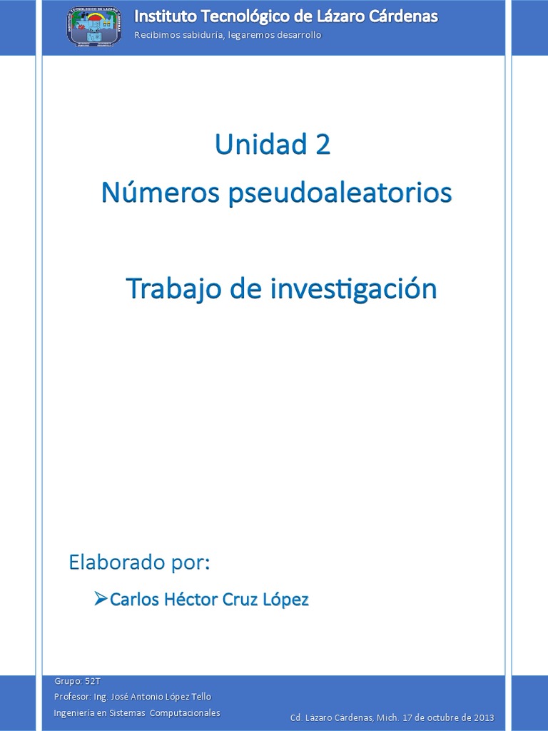 Unidad 2 Numeros Pseudoaleatorios | PDF | Aleatoriedad | Probabilidad