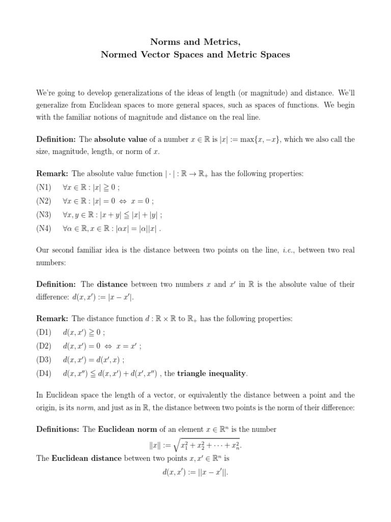 Norms and Metrics in Vector Spaces | PDF