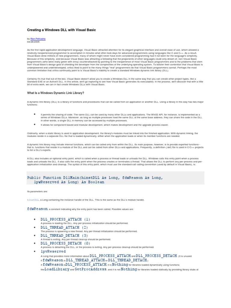 Creating A Windows DLL With Visual Basic | Download Free PDF | Library ...