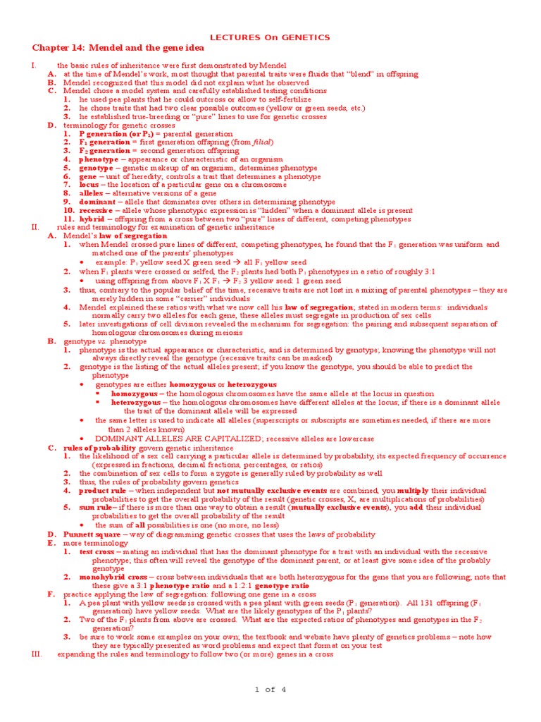 Chapter 14: Mendel and The Gene Idea | PDF | Dominance (Genetics) | Allele