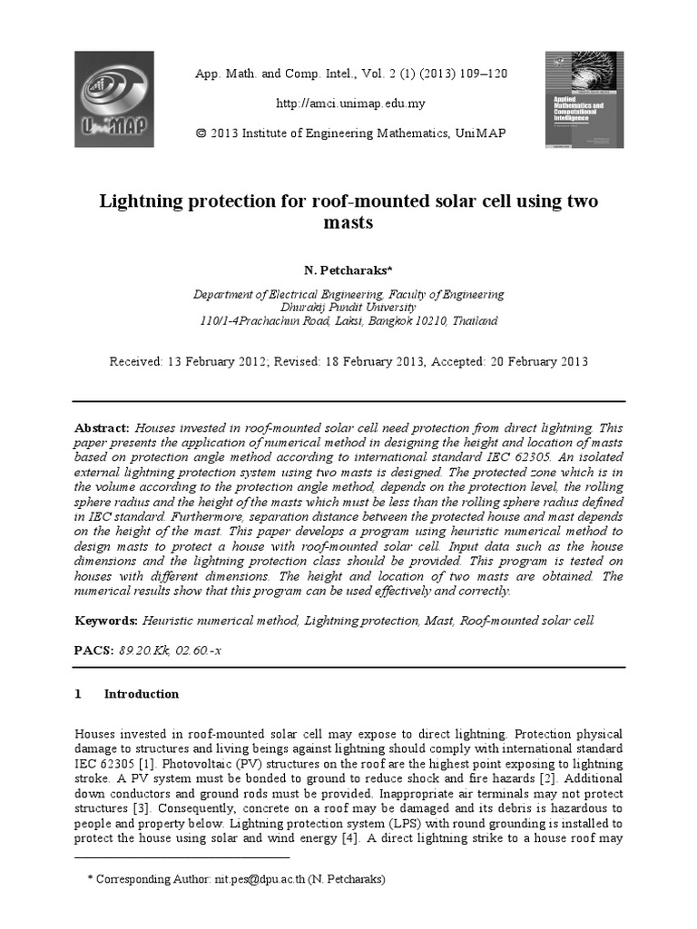 Lighting Protection For Roof Mounted Solar Panels | PDF | Atmospheric ...