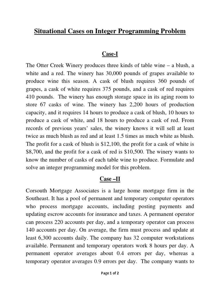 Integer Programming Case Studies | PDF | Rose | Wine