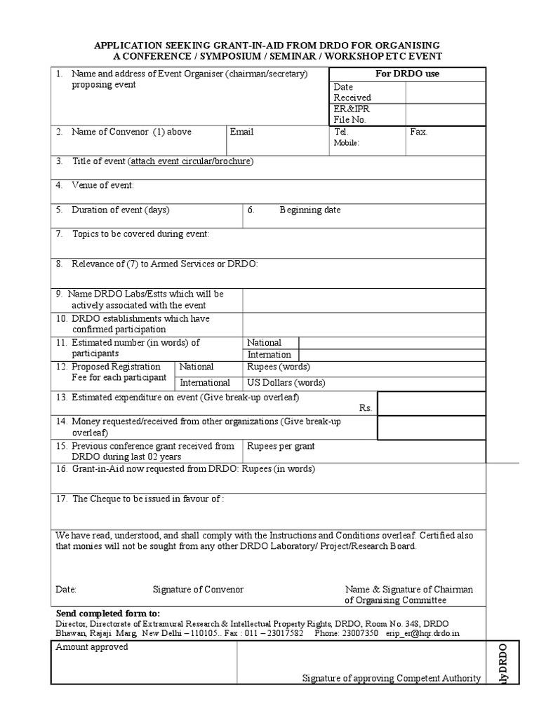 DRDO Event Grant Application | PDF
