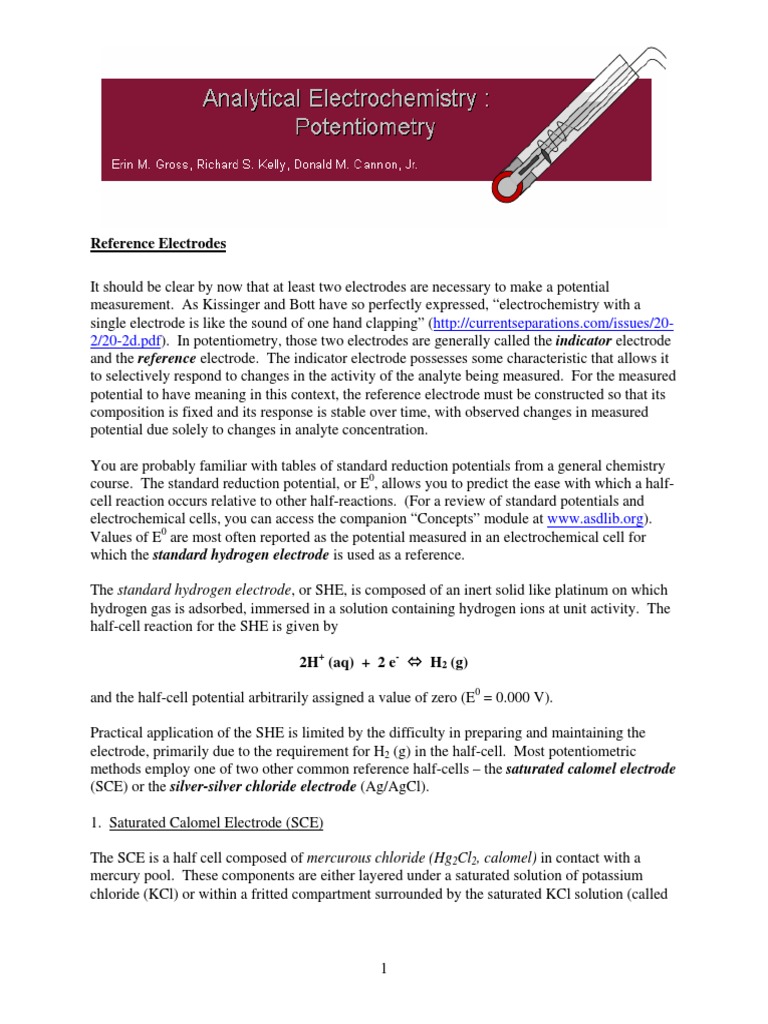 Types of Reference Electrodes in Potentiometry | PDF
