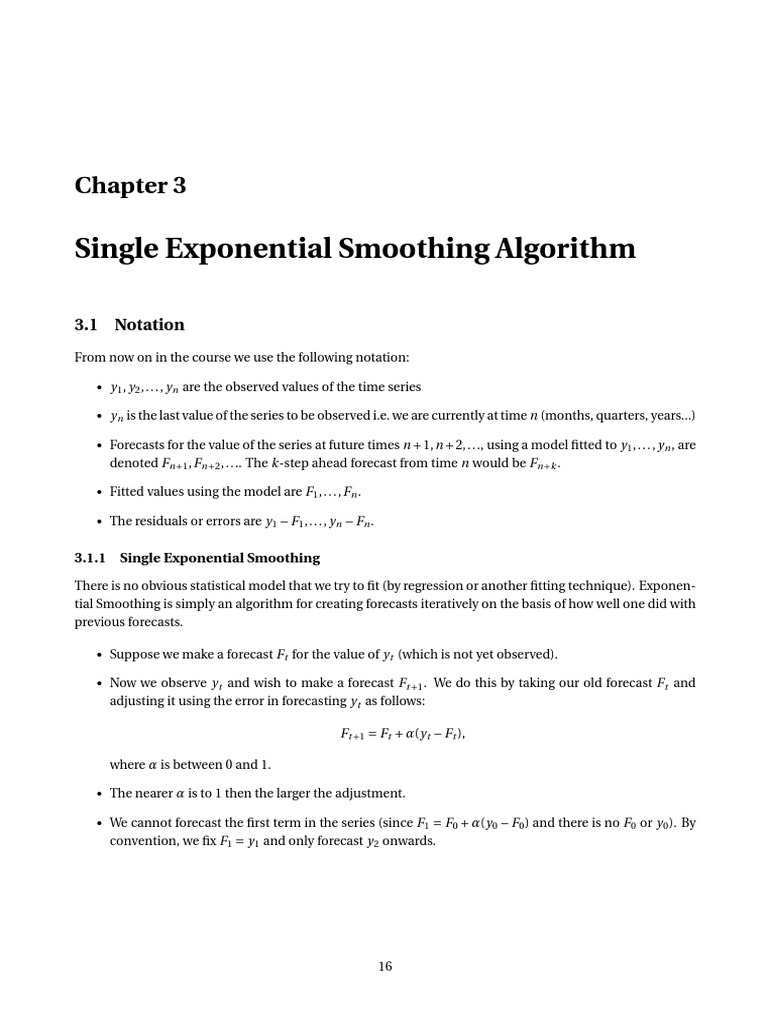 Single Exponential Smoothing Algorithm: 3.1 Notation | PDF ...