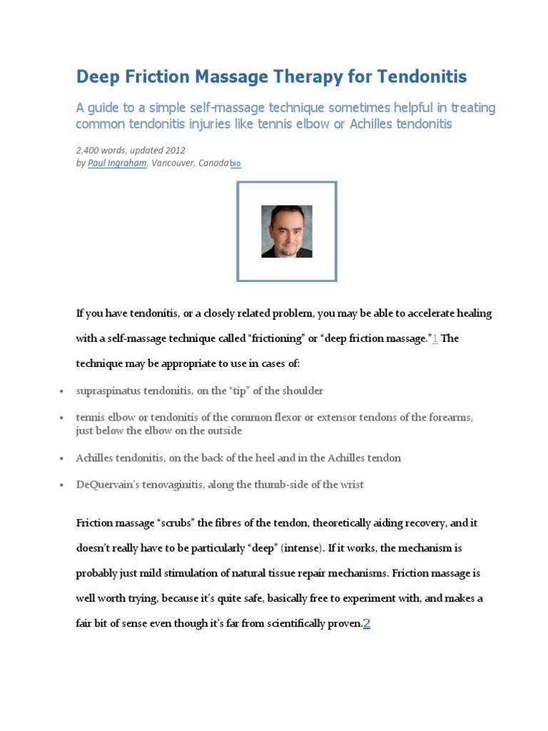 Deep Friction Massage Therapy For Tendonitis | PDF | Myofascial Trigger ...