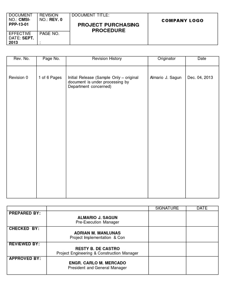 Project Purchasing Procedure | PDF | Specification (Technical Standard) | Industries
