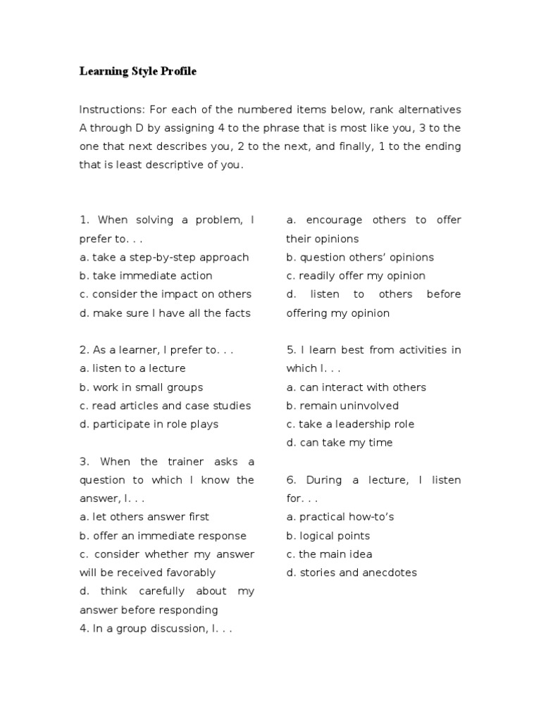 Learning Style Assessment | PDF | Learning Styles | Lecture