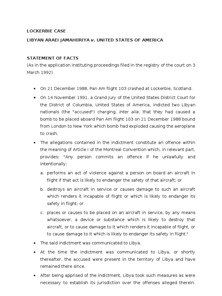 Lockerbie Case | PDF | Indictment | International Law