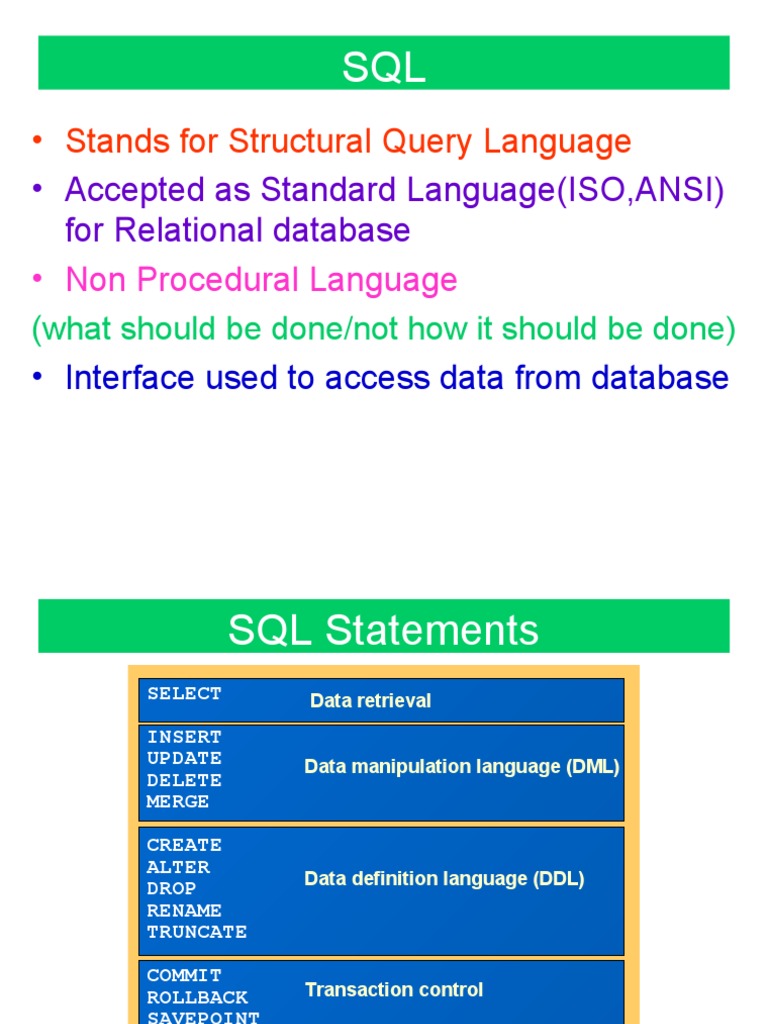 Stands For Structural Query Language - Accepted As Standard | PDF ...