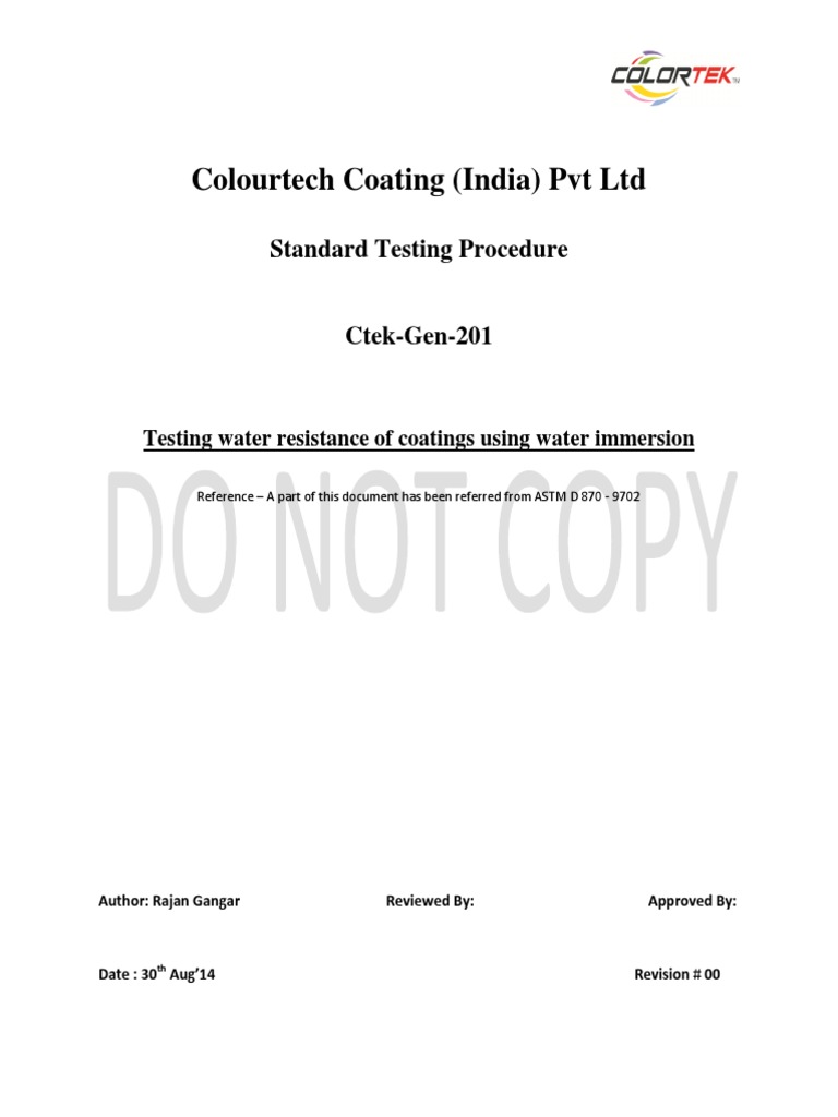 Water Immersion Test For Application Pdf Coating Water