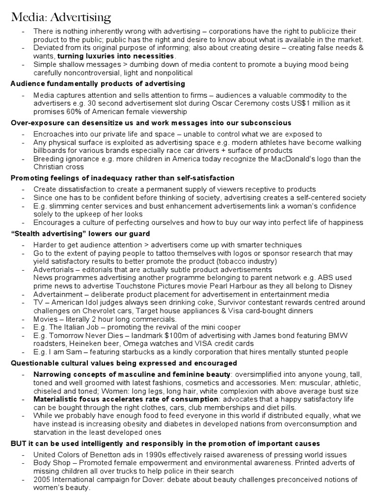 Advertising - General Paper Cheat Sheet | PDF | Advertising