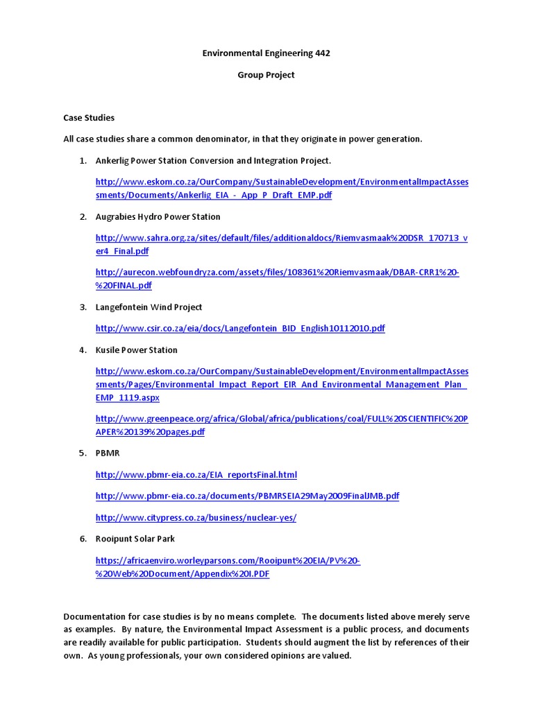Environmental Engineering 442 Group Project | PDF | Environmental Impact Assessment ...