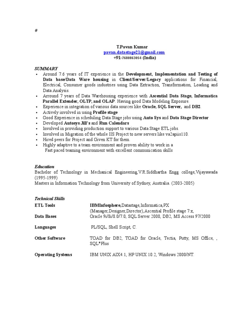 Pavan Kumar Resume Pdf Data Management Library Science