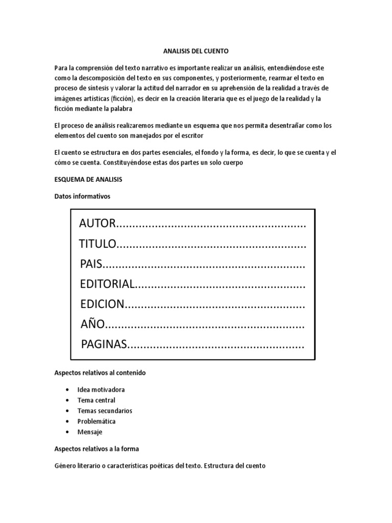 Análisis del Cuento: Estructura y Elementos | PDF | Cuentos | Narración