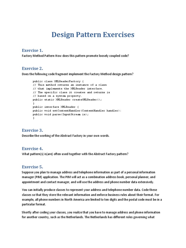 Design Patterns Exercise Pdf Class Computer Programming Address