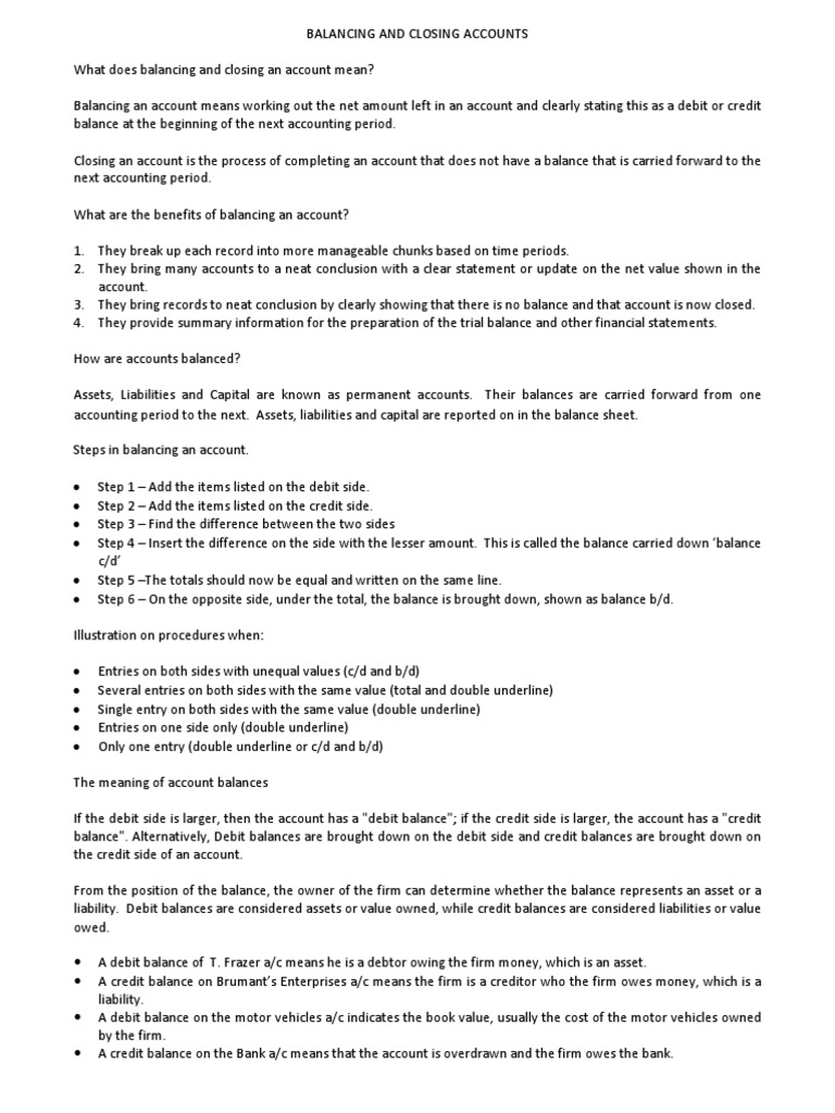 Balancing and Closing Accounts | PDF | Debits And Credits | Financial ...
