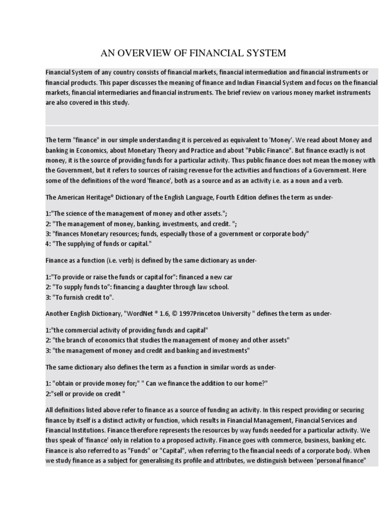 Overview of Indian Financial System | PDF | Finance & Money Management