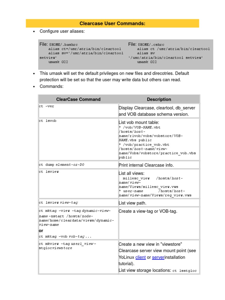 Clear Case User Commands | Download Free PDF | Operating System ...
