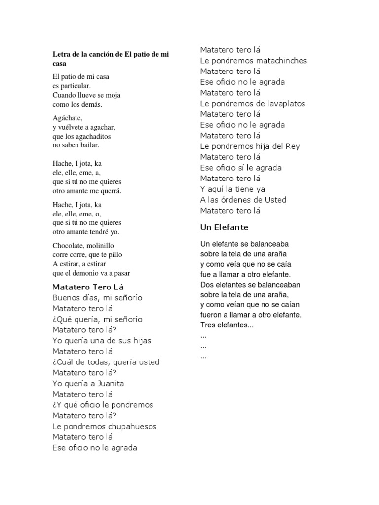Letra de "El patio de mi casa" | PDF | Arte | Clásicos