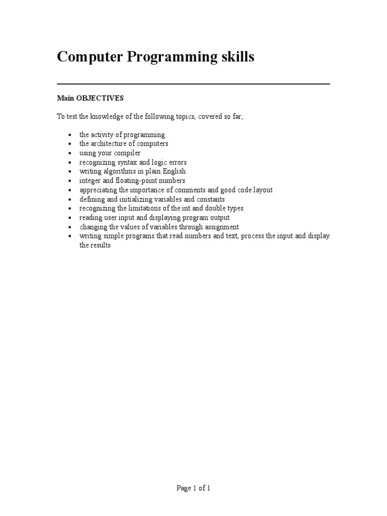 Computer Programming Skills Assessment | PDF | Computers