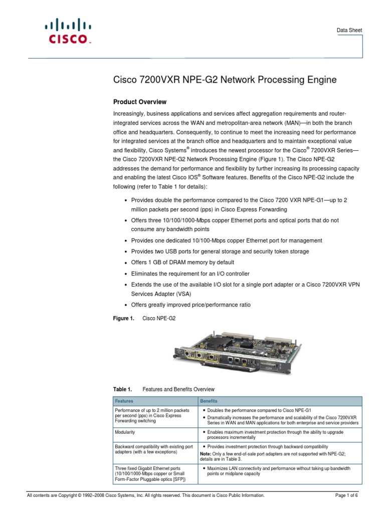 Cisco 7200VXR NPE-G2 Network Processing Engine: Product Overview | PDF ...