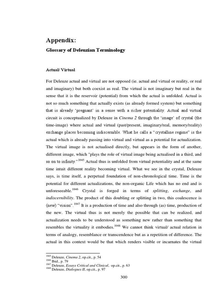 Deleuzian Glossary | PDF | Gilles Deleuze | Perception
